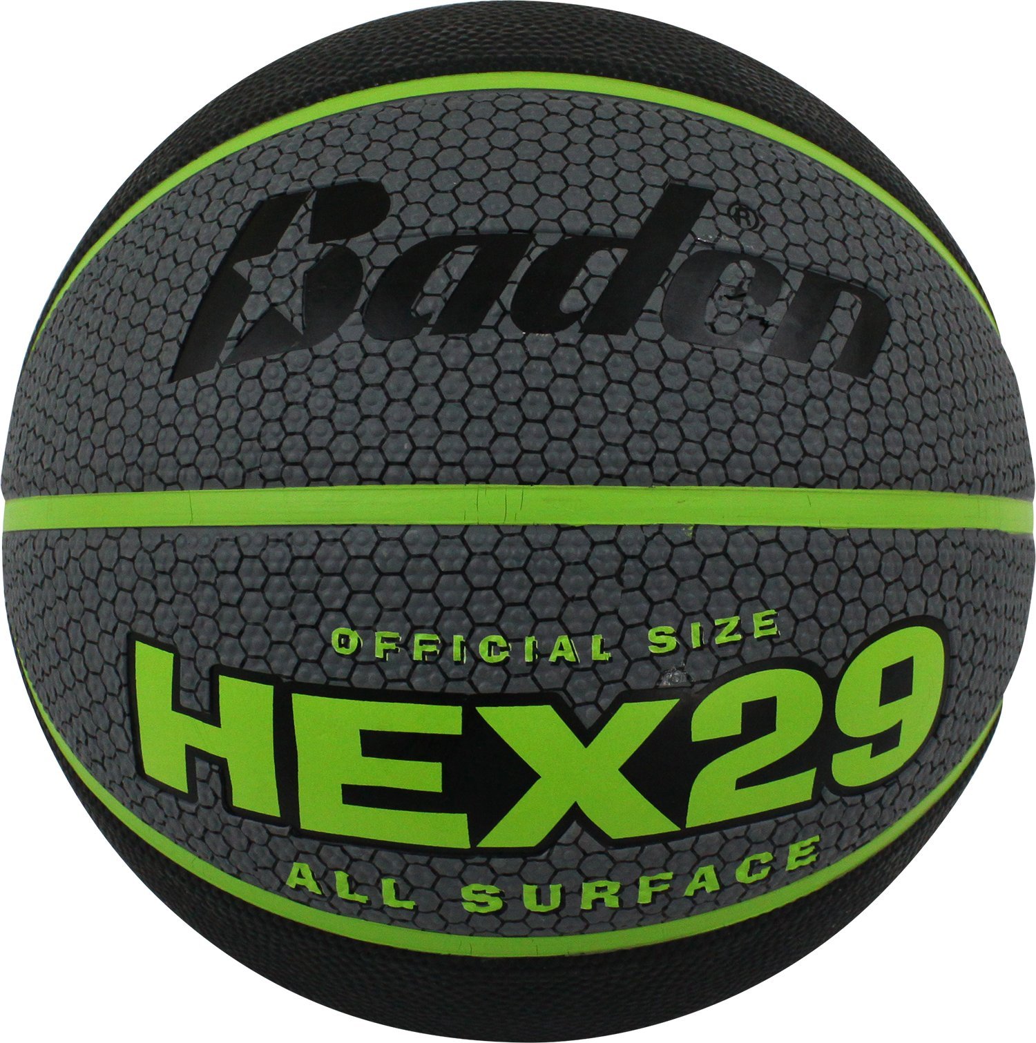 Baden Hex Deluxe Rubber Basketball, Black/Gray/Green