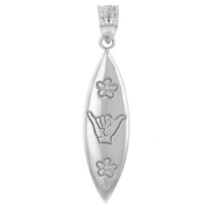 925 sterling silver hawaiian shaka hang loose surfboard sign pendant