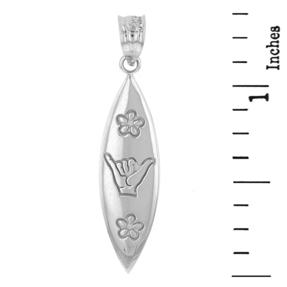 925 Sterling Silver Hawaiian Shaka Hang Loose Surfboard Sign Pendant