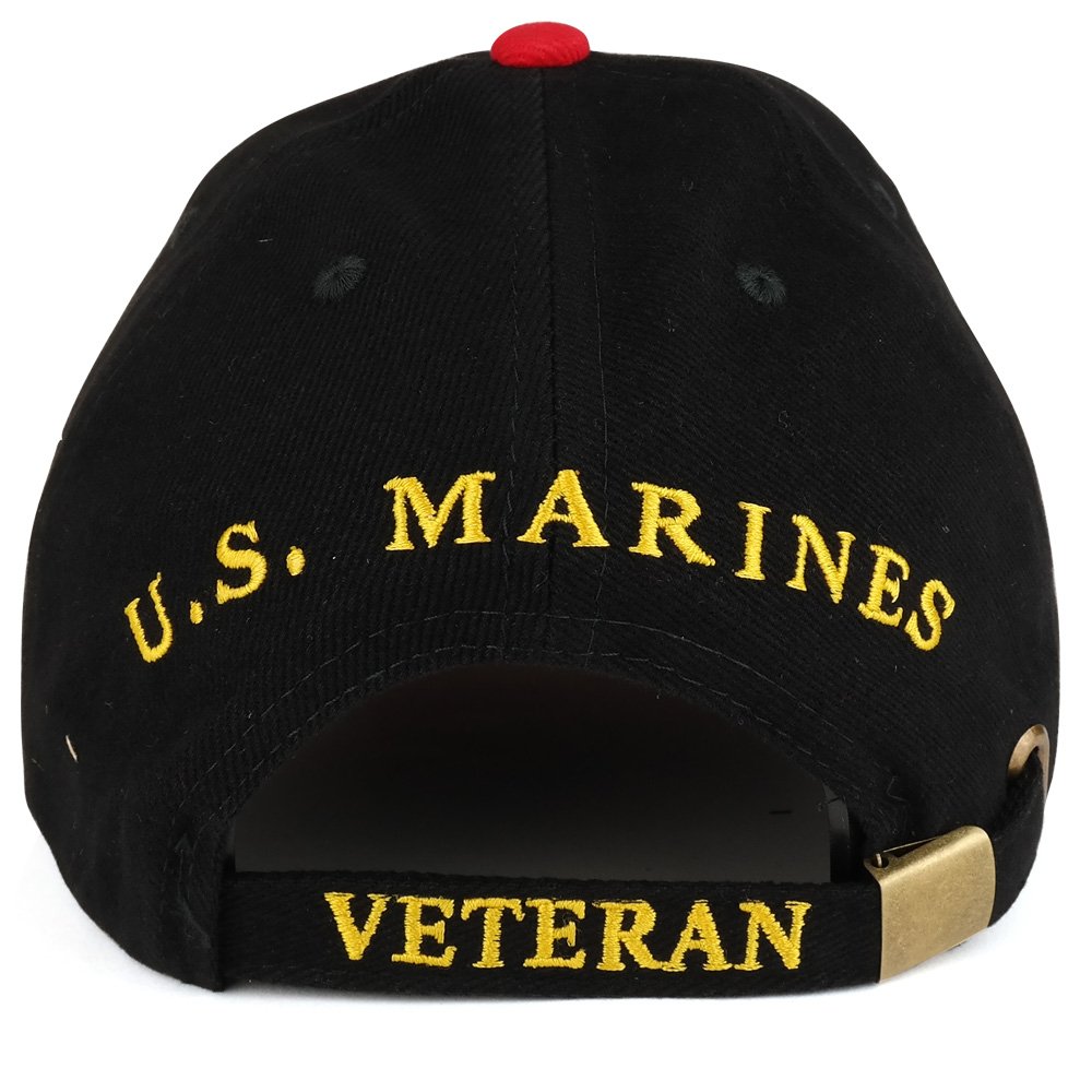 Armycrew Officially Licensed US Marine Corps Veteran Embroidered Cotton Baseball Cap - Black RED