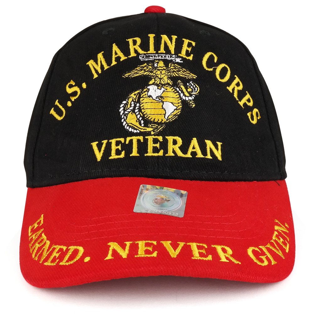 Armycrew Officially Licensed US Marine Corps Veteran Embroidered Cotton Baseball Cap - Black RED