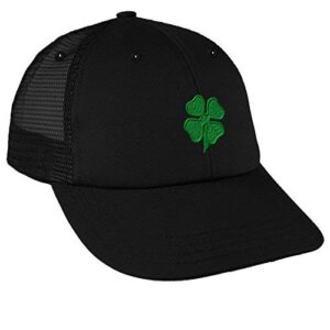 four leaf shamrock clover irish ireland st patricks patty embroidery design low crown mesh golf snapback hat black