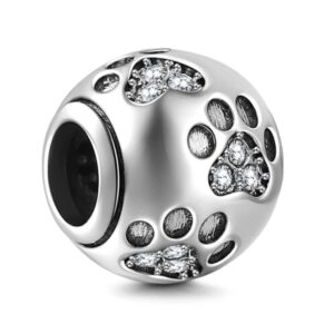 dog paw print charms 925 sterling silver animal birthstone crystal charms for pandora 3mm snake chain bracelets (clear)