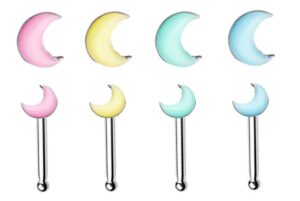 playful piercings 4 pc lot glow in the dark moon pink, yellow, green, blue nose bone rings 20g