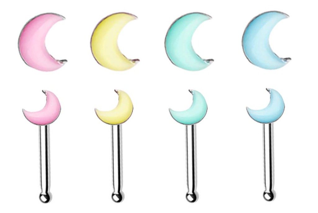 playful piercings 4 pc Lot Glow in The Dark Moon Pink, Yellow, Green, Blue Nose Bone Rings 20g