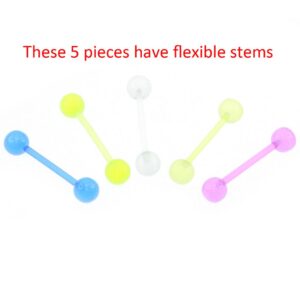 Oasis Plus 10pcs 14G Glow in The Dark Flexible Bioplast Tongue Ring Nipple Barbell 6mm Acrylic Balls