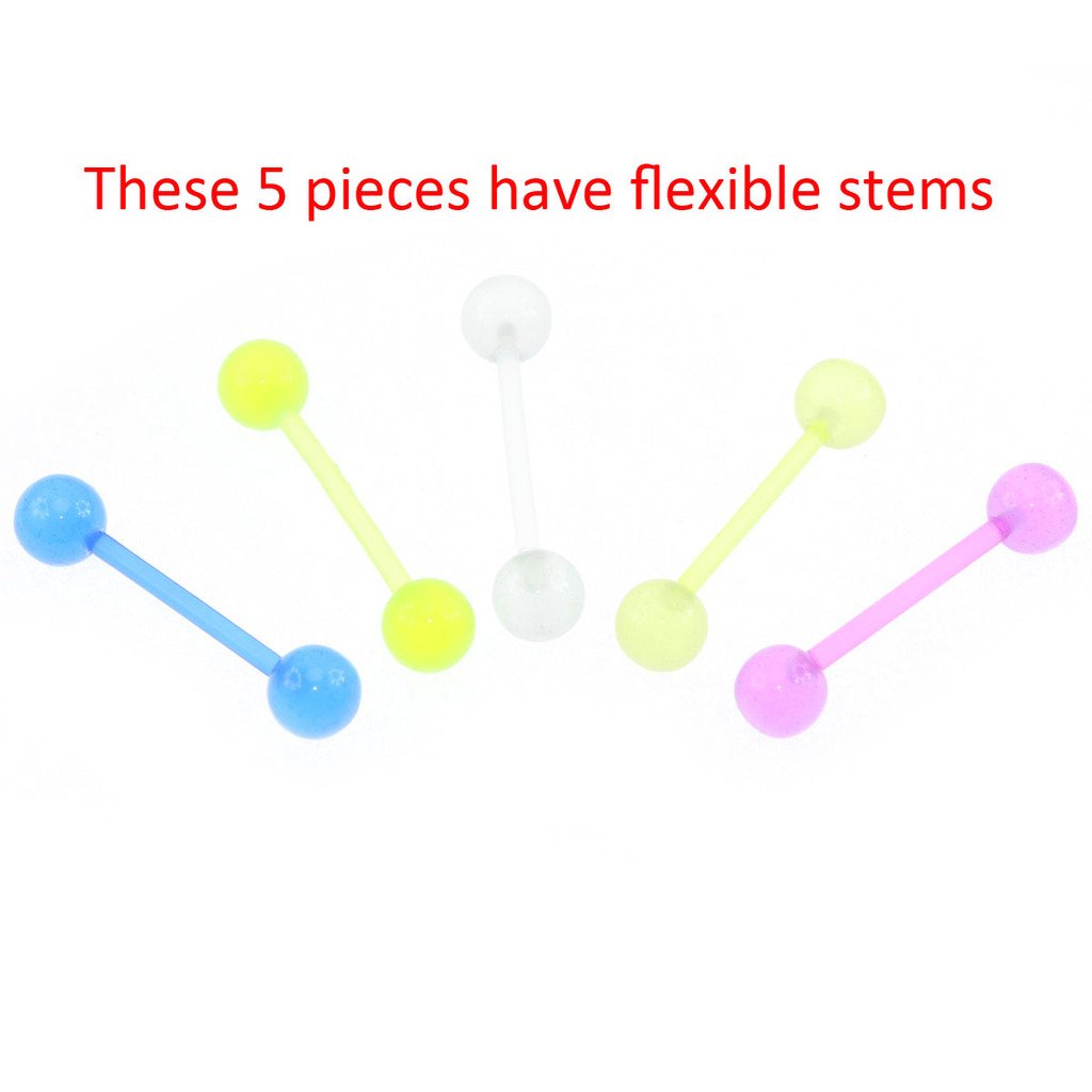 Oasis Plus 10pcs 14G Glow in The Dark Flexible Bioplast Tongue Ring Nipple Barbell 6mm Acrylic Balls