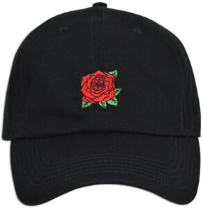 jlgusa red rose embroidered dad cap hat adjustable polo style unconstructed (black)