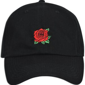 JLGUSA Red Rose Embroidered Dad Cap Hat Adjustable Polo Style Unconstructed (Black)