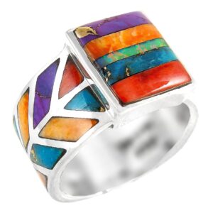 turquoise ring sterling silver 925 genuine gemstones size 6 to 11 (choose color) (multi-00, 6)