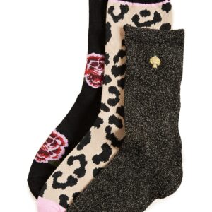 Kate Spade New York 3-Pack Boxed Rose Leopard Crew Socks Black One Size