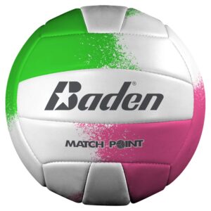 baden | match point | cushioned synthetic leather | outdoor recreation backyard volleyball + college camp ball | all ages | official size 5 | neon pink/green/white