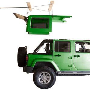 harken - hardtop overhead garage storage hoist for jeep wrangler and ford bronco, self-leveling, safe anti-drop system, easy one-person operation, (bonus t knobs for quick hard top removal)