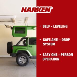 HARKEN - Hardtop Overhead Garage Storage Hoist for Jeep Wrangler and Ford Bronco, Self-Leveling, Safe Anti-Drop System, Easy One-Person Operation, (Bonus T Knobs for Quick Hard Top Removal)