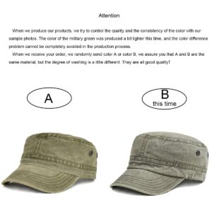 VOBOOM Washed Cotton Military Caps Cadet Army Caps Unique Design Vintage Flat Top Cap (Army Green)