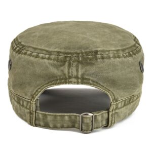 VOBOOM Washed Cotton Military Caps Cadet Army Caps Unique Design Vintage Flat Top Cap (Army Green)