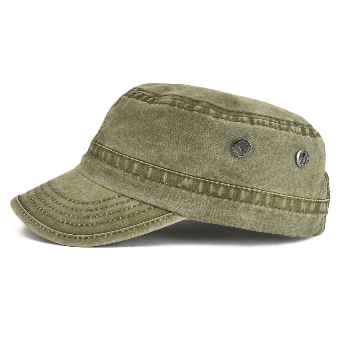 VOBOOM Washed Cotton Military Caps Cadet Army Caps Unique Design Vintage Flat Top Cap (Army Green)