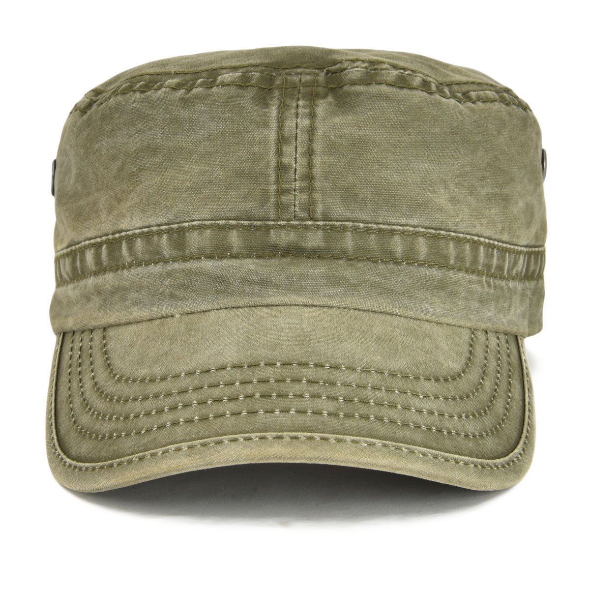 VOBOOM Washed Cotton Military Caps Cadet Army Caps Unique Design Vintage Flat Top Cap (Army Green)