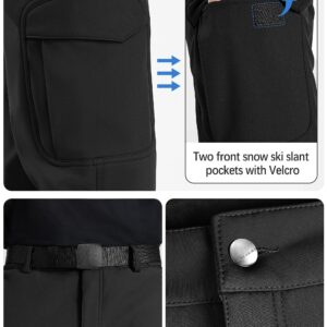 FREE SOLDIER Men's Outdoor Softshell Fleece Lined Cargo Pants Snow Ski Hiking Pants with Belt (Black 34W/30L)