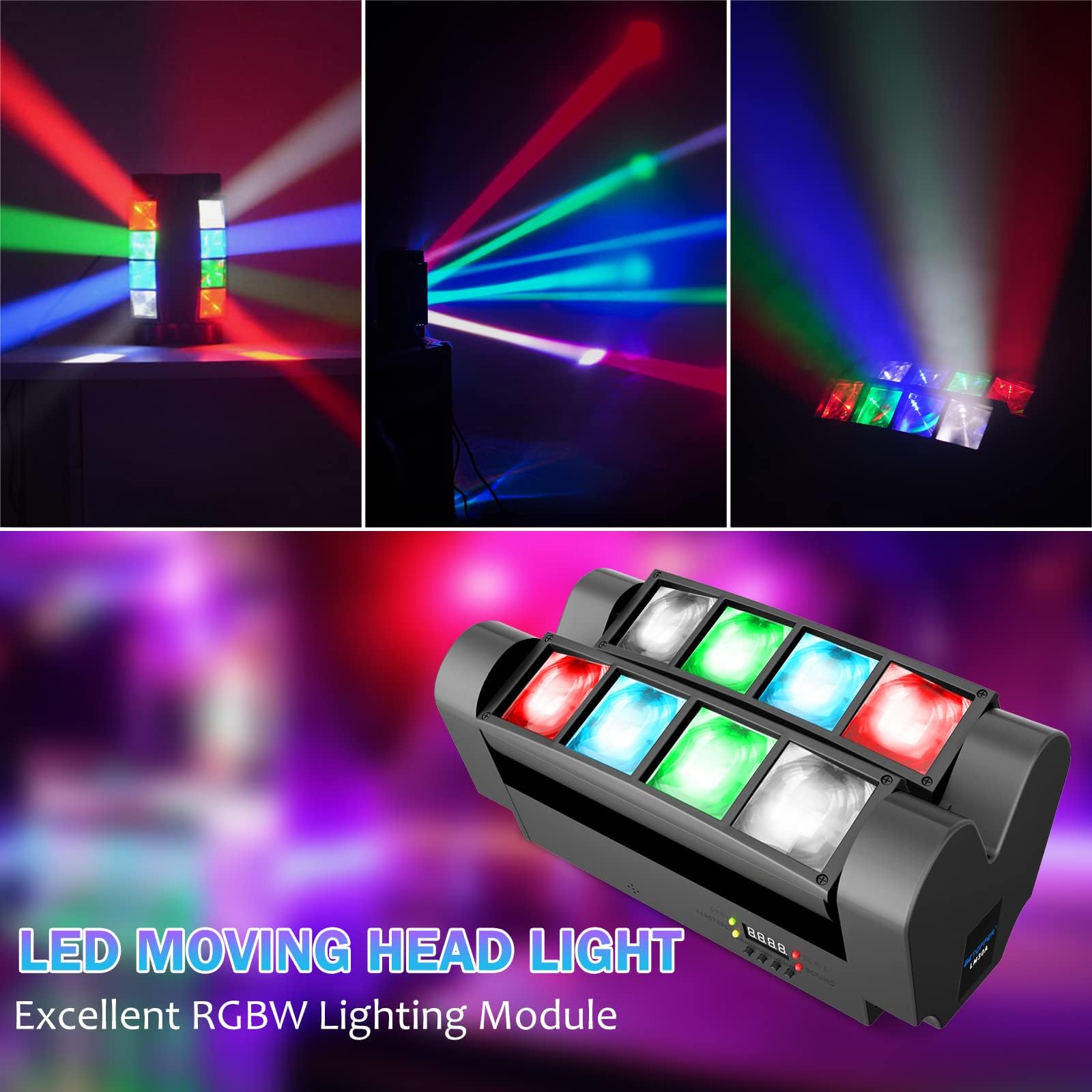 BETOPPER Stage Light, Moving Head DJ Light for Parties, RGBW 8x3W Spider LED Light, Sound Activated & DMX-512 Control for Party, Pub, Club, Wedding Event, Carnival Festival, Disco Stage Lighting