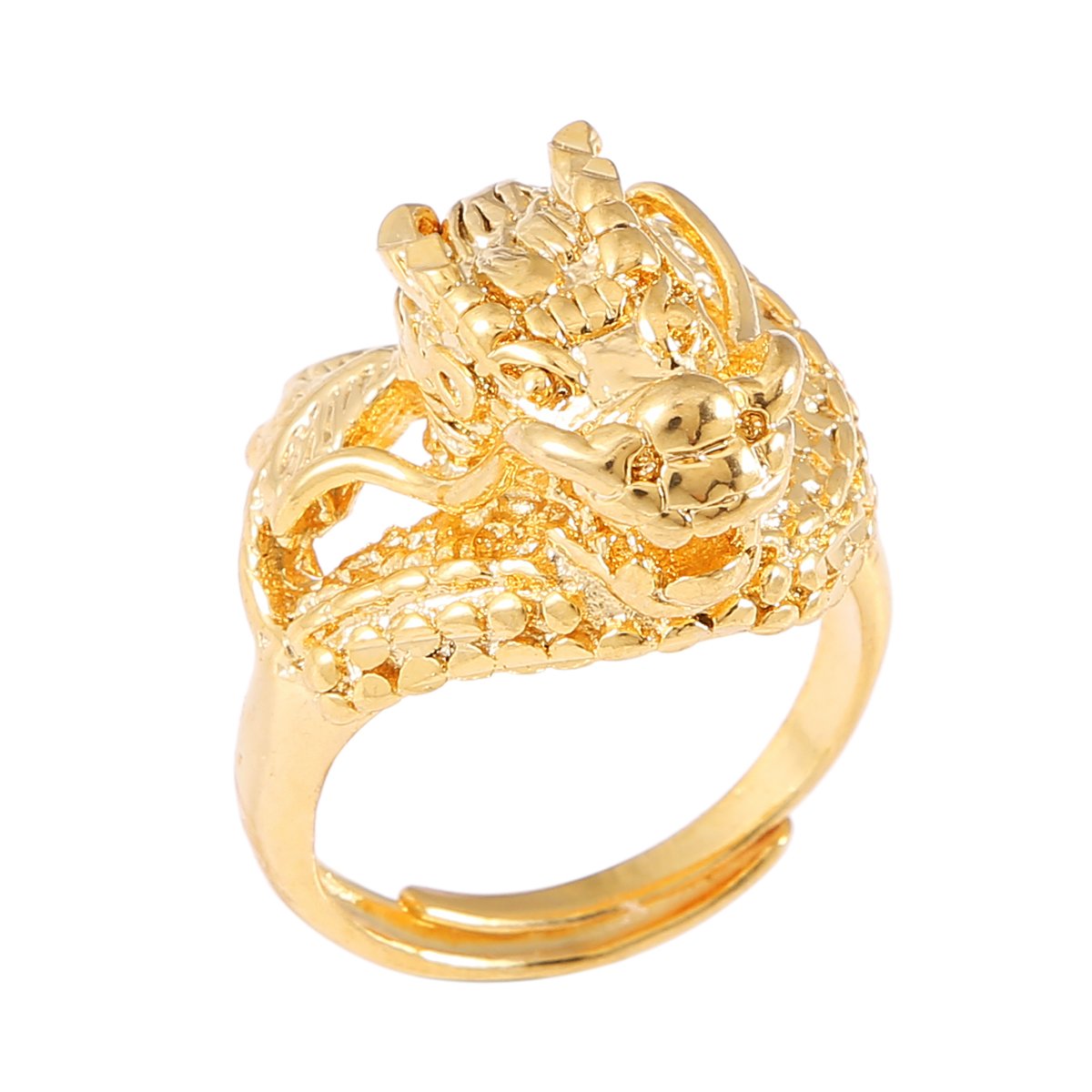 Punk Chinese Dragon Ring Gold Color Animal African Party Wedding Band Ring Jewelry Gifts (B)