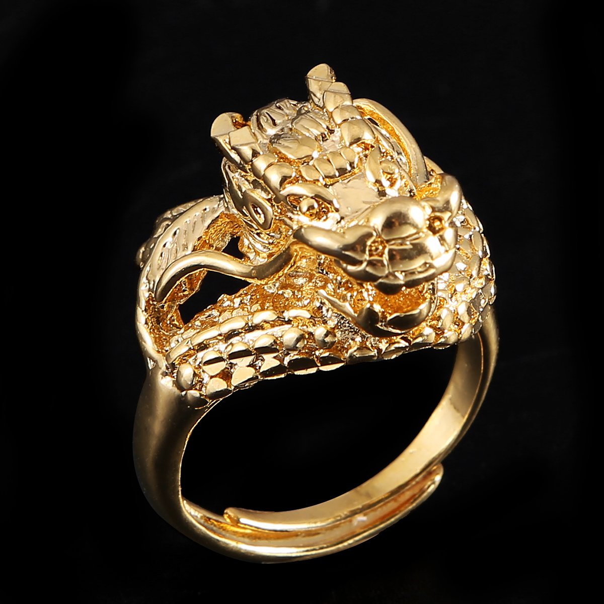 Punk Chinese Dragon Ring Gold Color Animal African Party Wedding Band Ring Jewelry Gifts (B)