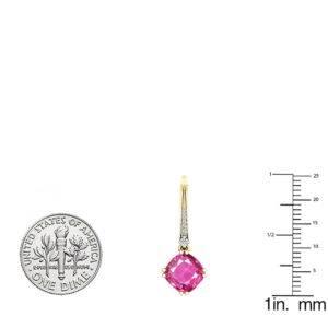 Dazzlingrock Collection 10K 8 MM Each Cushion Lab Created Pink Sapphire & Round White Diamond Drop Earrings, Yellow Gold