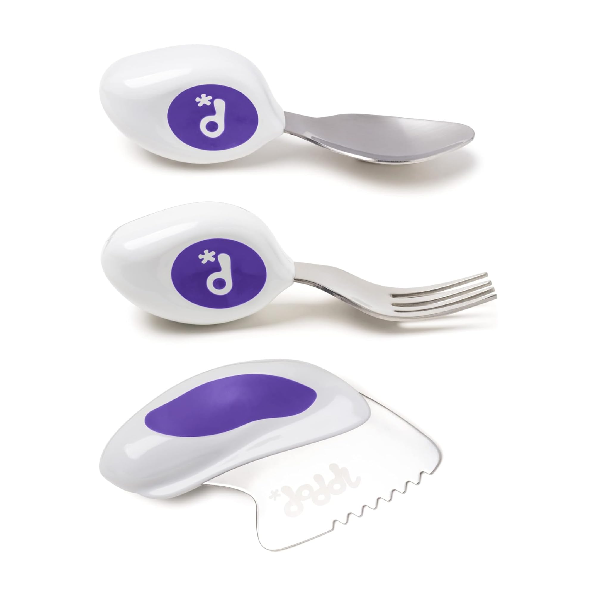 doddl Toddler Utensils, Ergonomic Fork Spoon and Knife Set for Self Feeding, Stainless Steel Silverware for 1-3 Year Olds, BPA Free, Dishwasher Safe (Indigo)