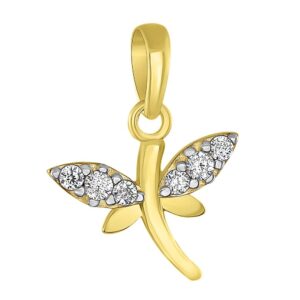 solid 14k yellow gold dainty dragonfly charm spiritual animal pendant with cubic zirconia gemstones