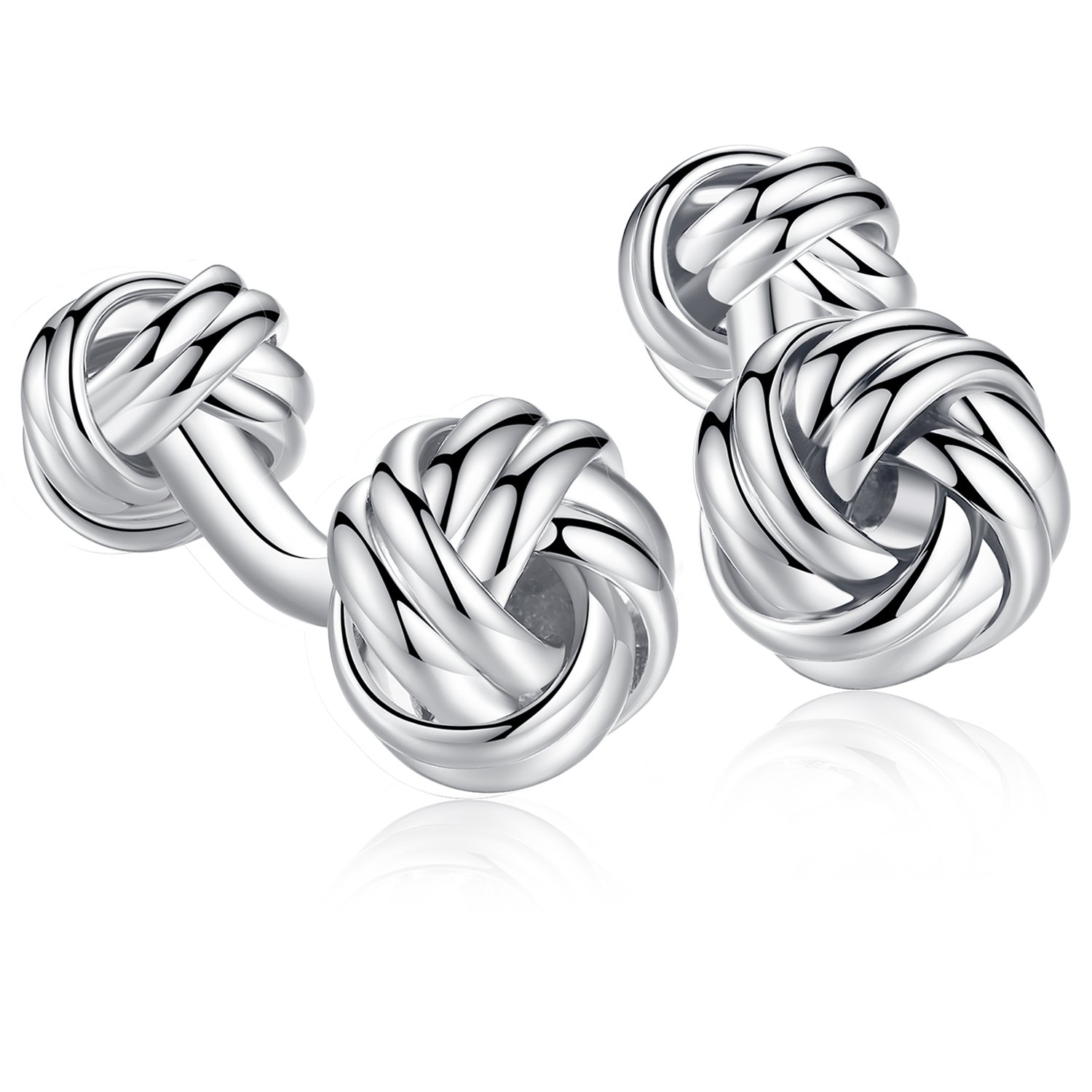 HONEY BEAR Twist Knot Cufflinks Steel for Mens Shirt Wedding Business Gift Silver