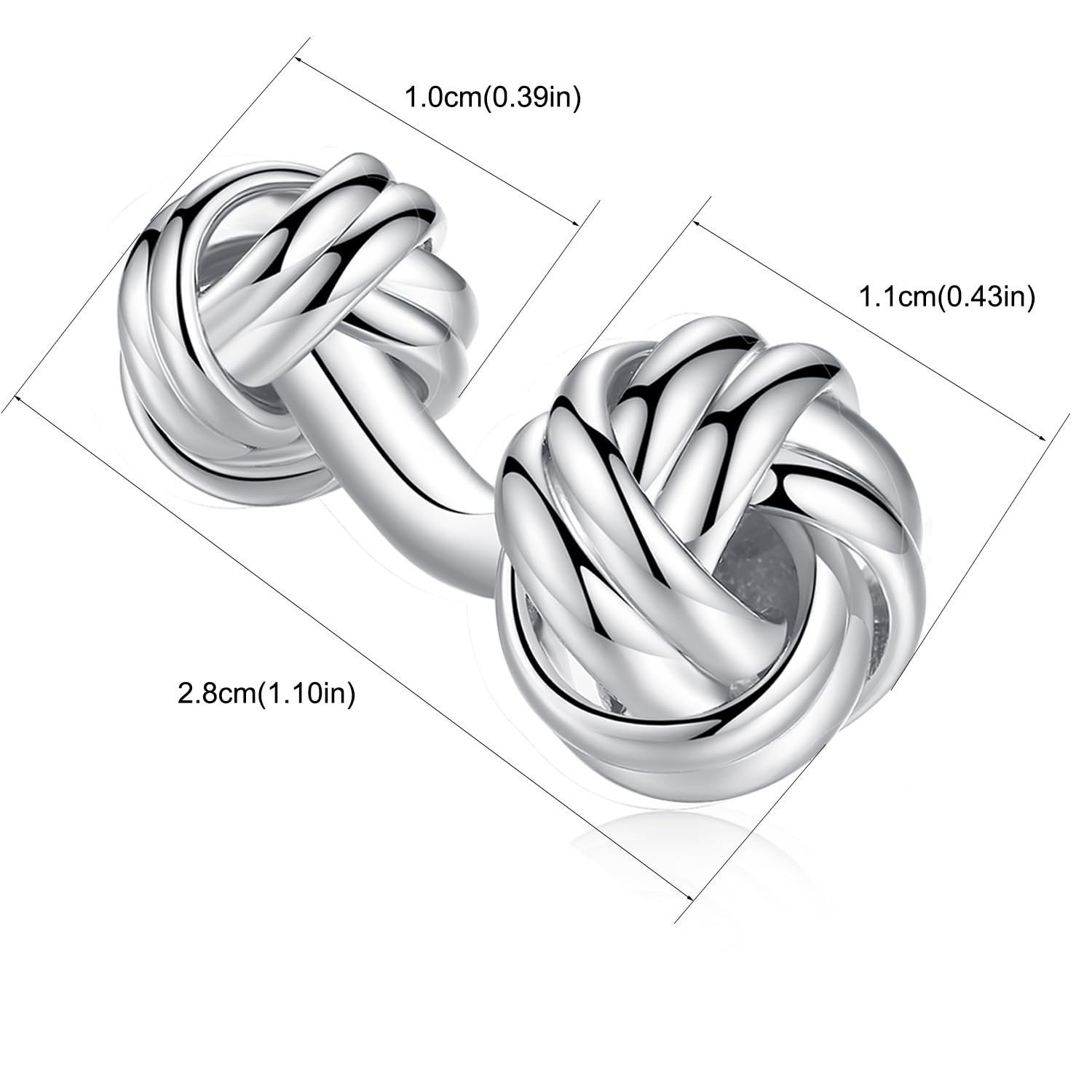 HONEY BEAR Twist Knot Cufflinks Steel for Mens Shirt Wedding Business Gift Silver