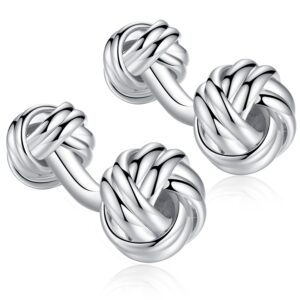 HONEY BEAR Twist Knot Cufflinks Steel for Mens Shirt Wedding Business Gift Silver