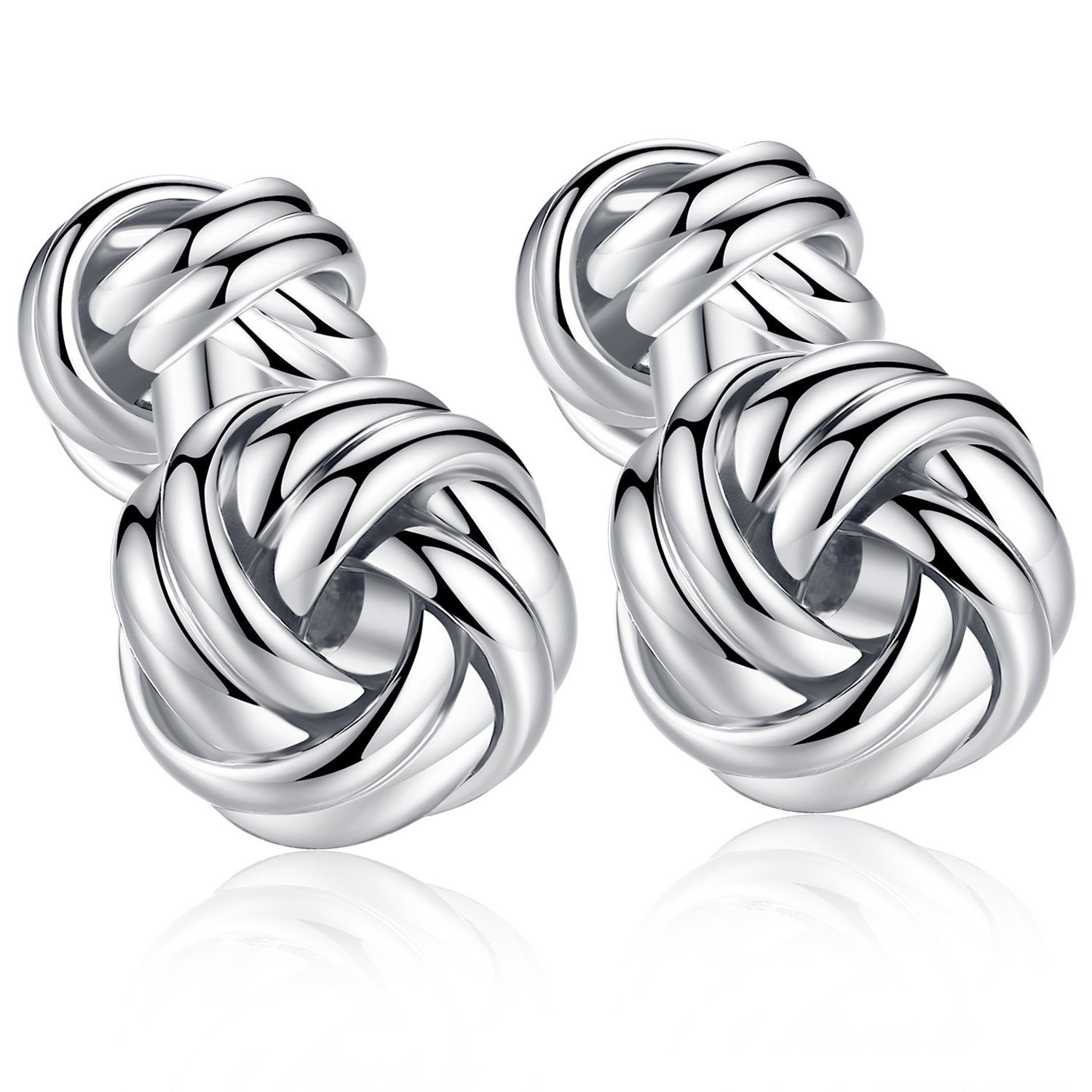 HONEY BEAR Twist Knot Cufflinks Steel for Mens Shirt Wedding Business Gift Silver