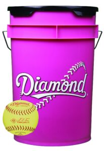 diamond 6-gallon pink ball bucket with 18 drc-10rfpsc 10-inch yellow softballs