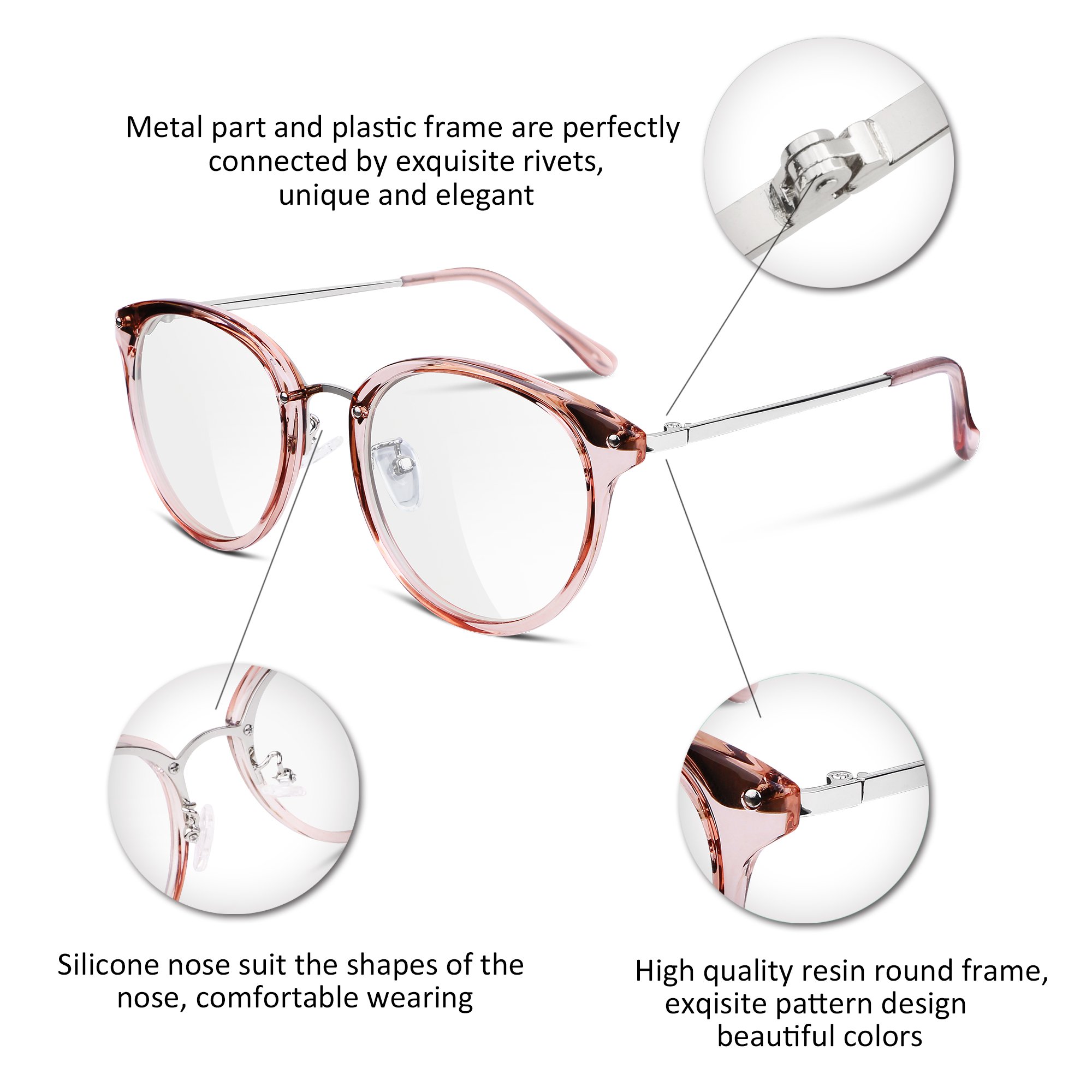 FEISEDY Women Vintage Glasses Frames Round Eyewear Clear Lens B2260