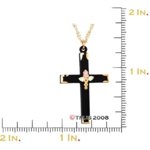 Black Powder Coated Cross Pendant Necklace, 10k Yellow Gold, 12k Green and Rose Gold Black Hills Gold Motif, 18"