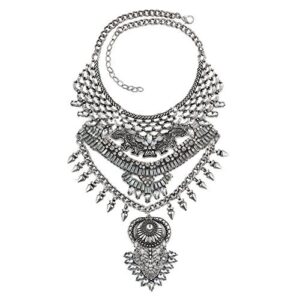 long tassel chunky boho coin statement necklace for women