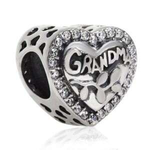 925 Sterling Silver Love Grandma Charm Heart Charm Birthday Charm Anniversary Charm for Pandora Charms Bracelet