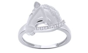 affy white natural diamond horse ring in 10k white gold (0.1 cttw)