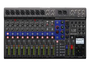 zoom livetrak l-12 digital mixer & multitrack recorder, for music, podcasting, and more, 12-input/ 14-channel sd recorder, 14-in/4-out usb audio interface, 5 powered headphone outputs