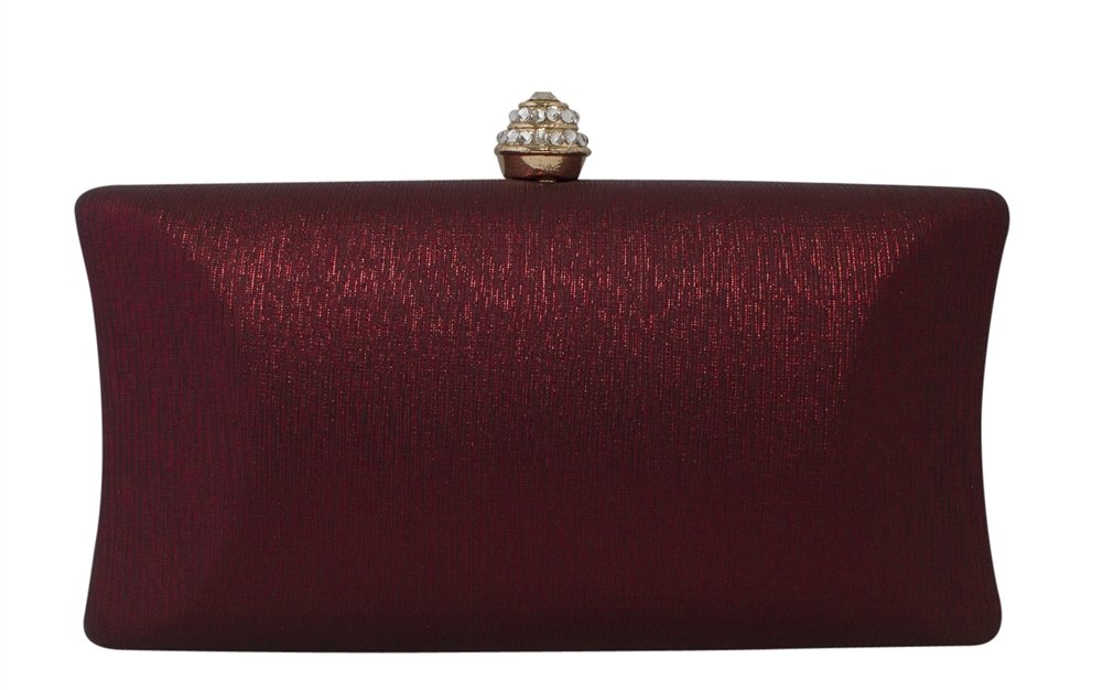 Chicastic Rhinestone Crystal Clasp Hard Box Wedding Evening Bag Bridal Cocktail Clutch Purse Wine Red