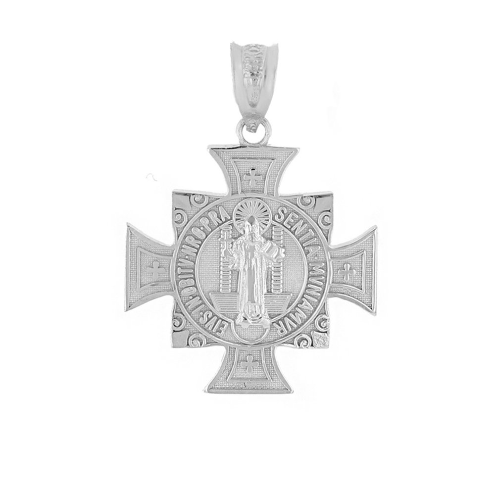 Fine 925 Sterling Silver St. Benedict of Nursia Maltese Cross Charm Pendant (0.97")