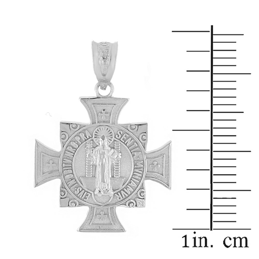 Fine 925 Sterling Silver St. Benedict of Nursia Maltese Cross Charm Pendant (0.97")