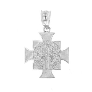 Fine 925 Sterling Silver St. Benedict of Nursia Maltese Cross Charm Pendant (0.97")