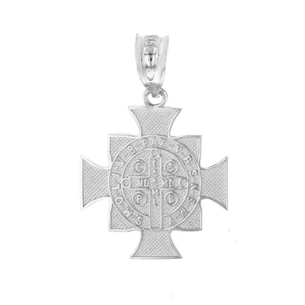 Fine 925 Sterling Silver St. Benedict of Nursia Maltese Cross Charm Pendant (0.97")