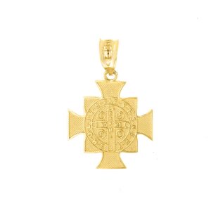 Solid 10k Yellow Gold St. Benedict of Nursia Maltese Cross Charm Pendant (0.97")