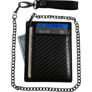 minimalist carbon fiber rfid blocking anti-theft wallet w/removable chain