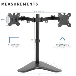 VIVO Dual 13 to 30 inch Monitor Free-Standing Mount, Fully Adjustable Desk Stand, Holds 2 Flat or Curved Display Screens, STAND-V102F