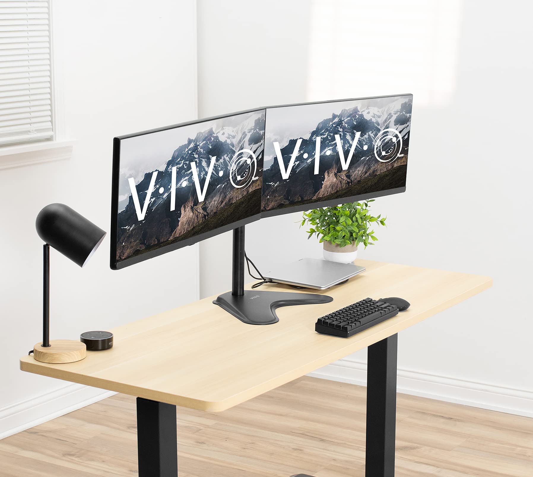 VIVO Dual 13 to 30 inch Monitor Free-Standing Mount, Fully Adjustable Desk Stand, Holds 2 Flat or Curved Display Screens, STAND-V102F