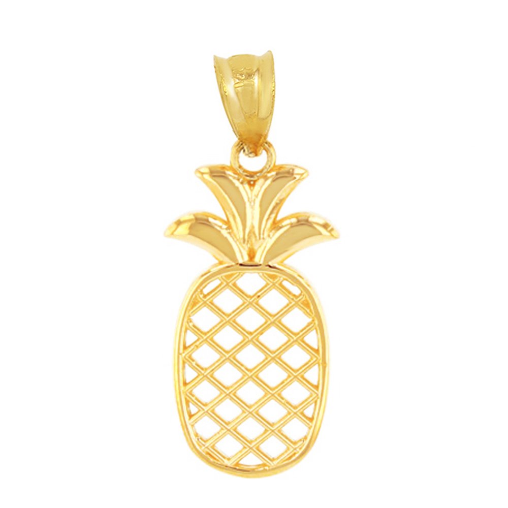 Solid 14k Yellow Gold Cut-Out Tropical Fruit Pineapple Charm Pendant